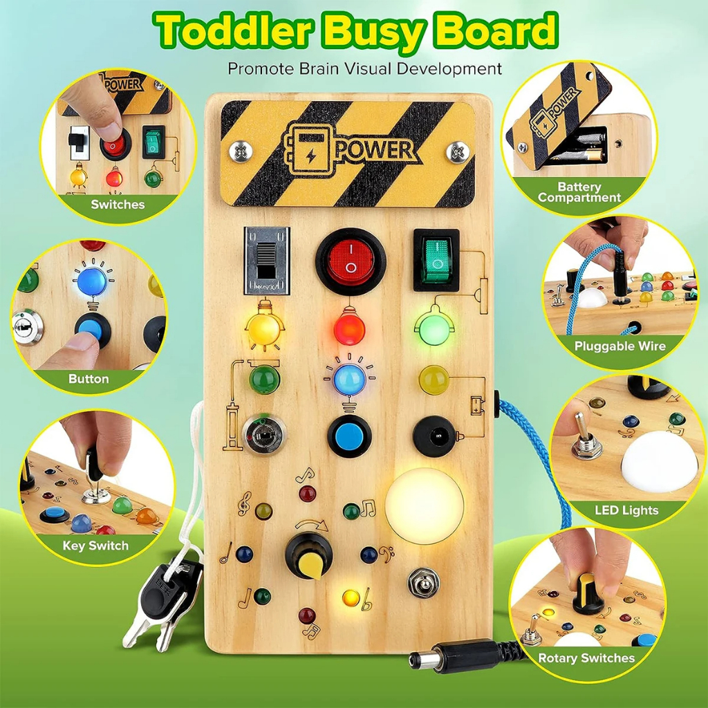 Montessori Busy Board Sensory Toys Wooden With LED Switch Control Board ...
