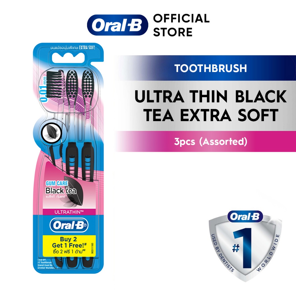 Oral-B Toothbrush Ultra Thin Black Tea 3s Extra Soft Gum Care | Shopee ...