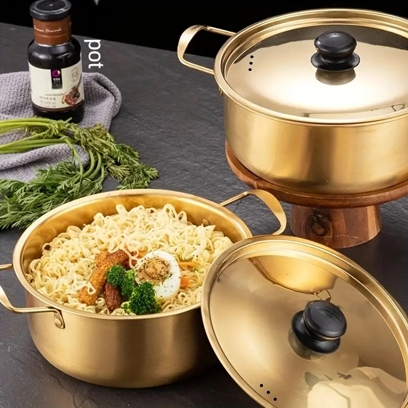 18cm Korean Instant Noodle Pot Stainless Steel Ramen Pot Gold Plated ...