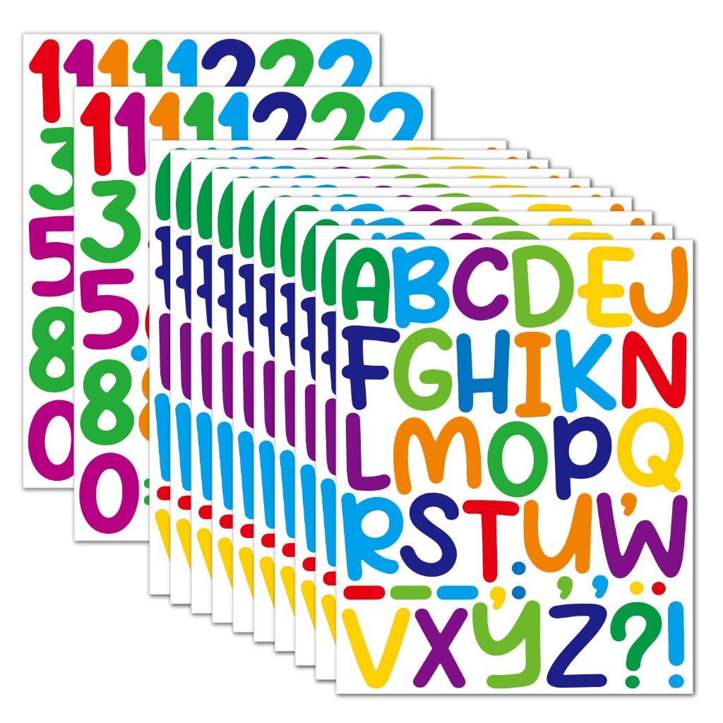 2 Inches Large Sheet A4 Colourful Alphabet Number Stickers Alphanumeric ...