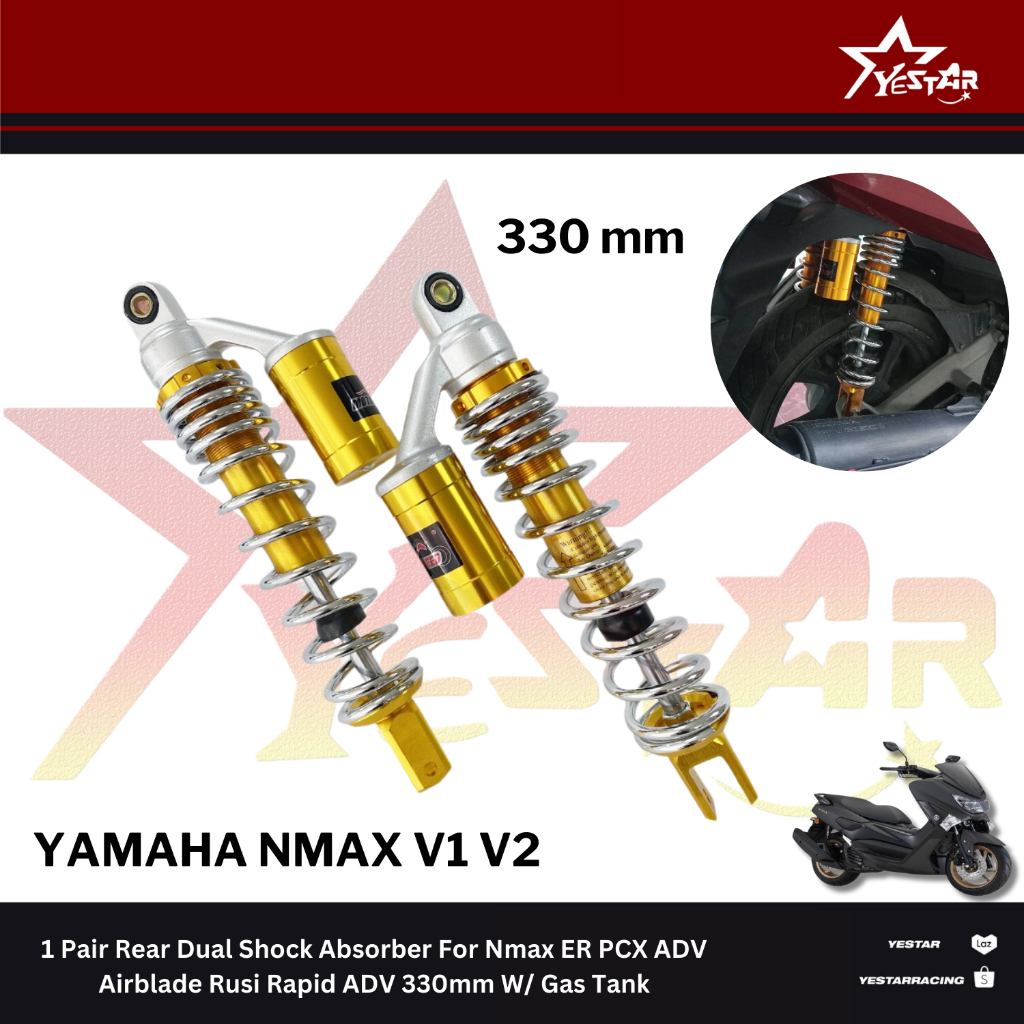 1 Pair 330mm with Gas Tank Rear Dual Sh0ck Absorber For Nmax ER 15O Xmax Pcx Airblade ADV Rusi ...