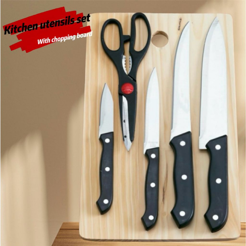 6in1 kitchen knife set with chopping board scissors for kitchen ...