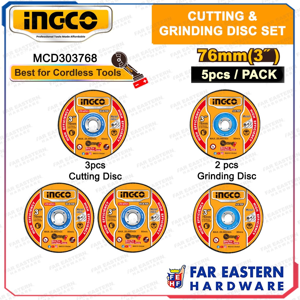 INGCO Cutting Grinding Disc Blade 3" 5pcs Set MCD303768 INAC | Shopee ...