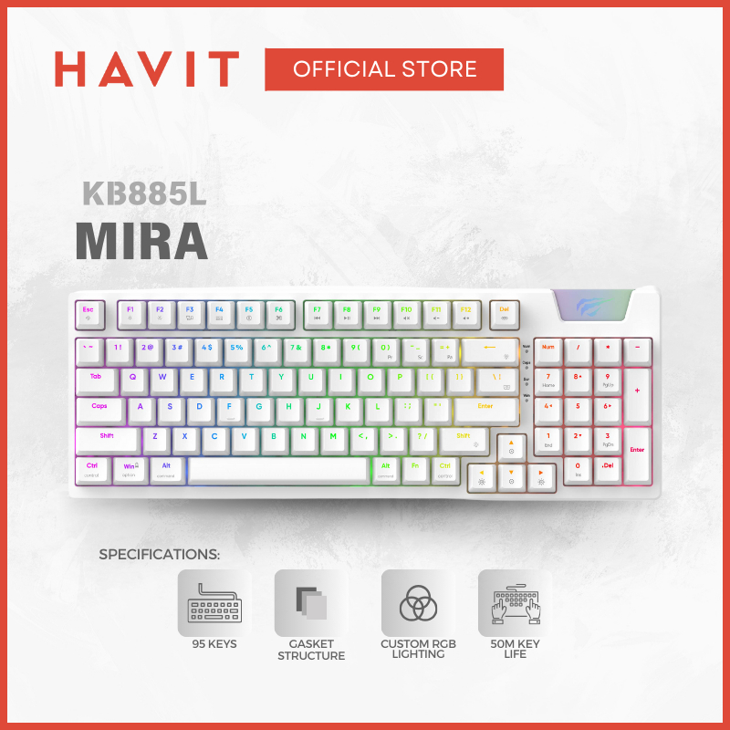 Havit Mira KB885L || 95 Keys RGB Backlit Mechanical Keyboard || White ...