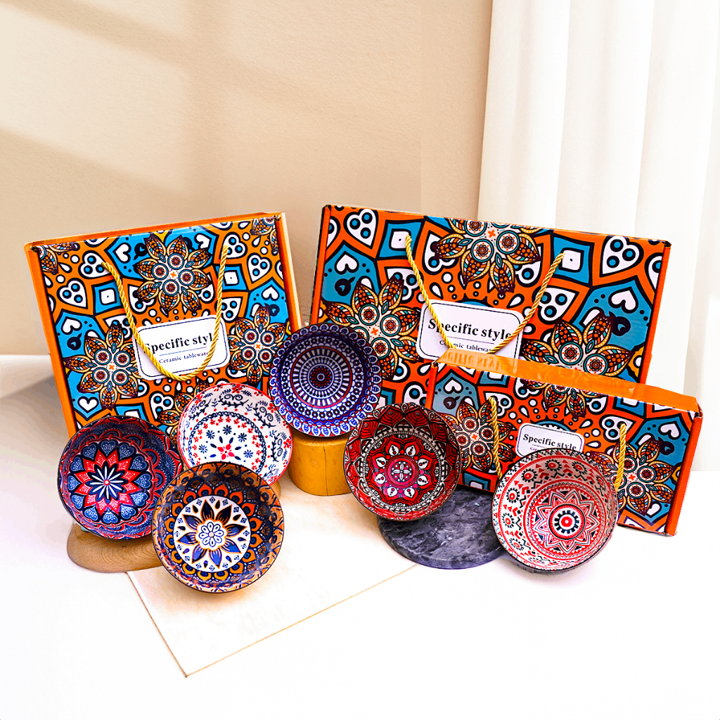 [COD] Bohemian Style Rice Bowl Ceramic Handicraft Bowl Set Plate Gift ...