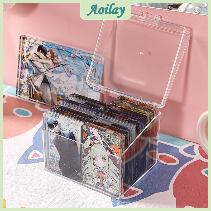 Acrylic Photocard Storage Box Transparent Flip Lid Game Cards Organizer ...