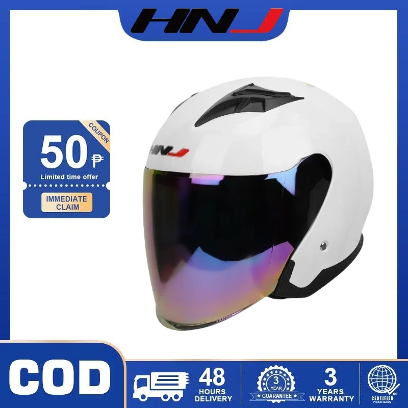 HNJ A4-008 Tinted Plain Color Half Face Single Visor Motorcycle Helmet ...