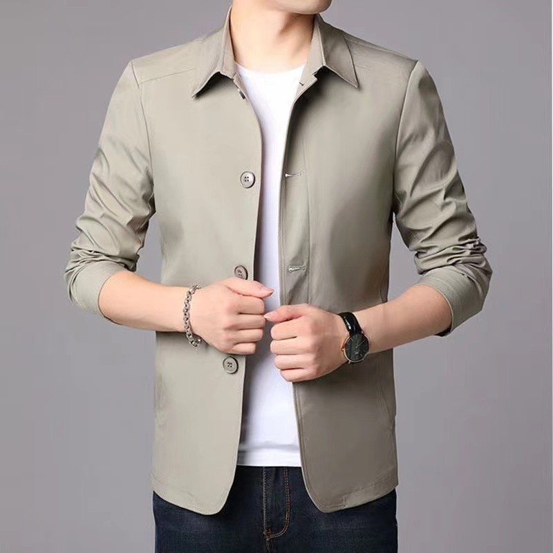 Bomber Jacket for Men with Zipper and Pockets Polo Neck Korean ...
