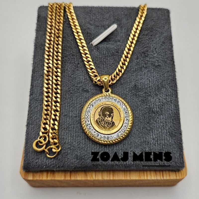 zoajmens Padre Pio Necklace with Japan Chain Round Lock | Shopee ...