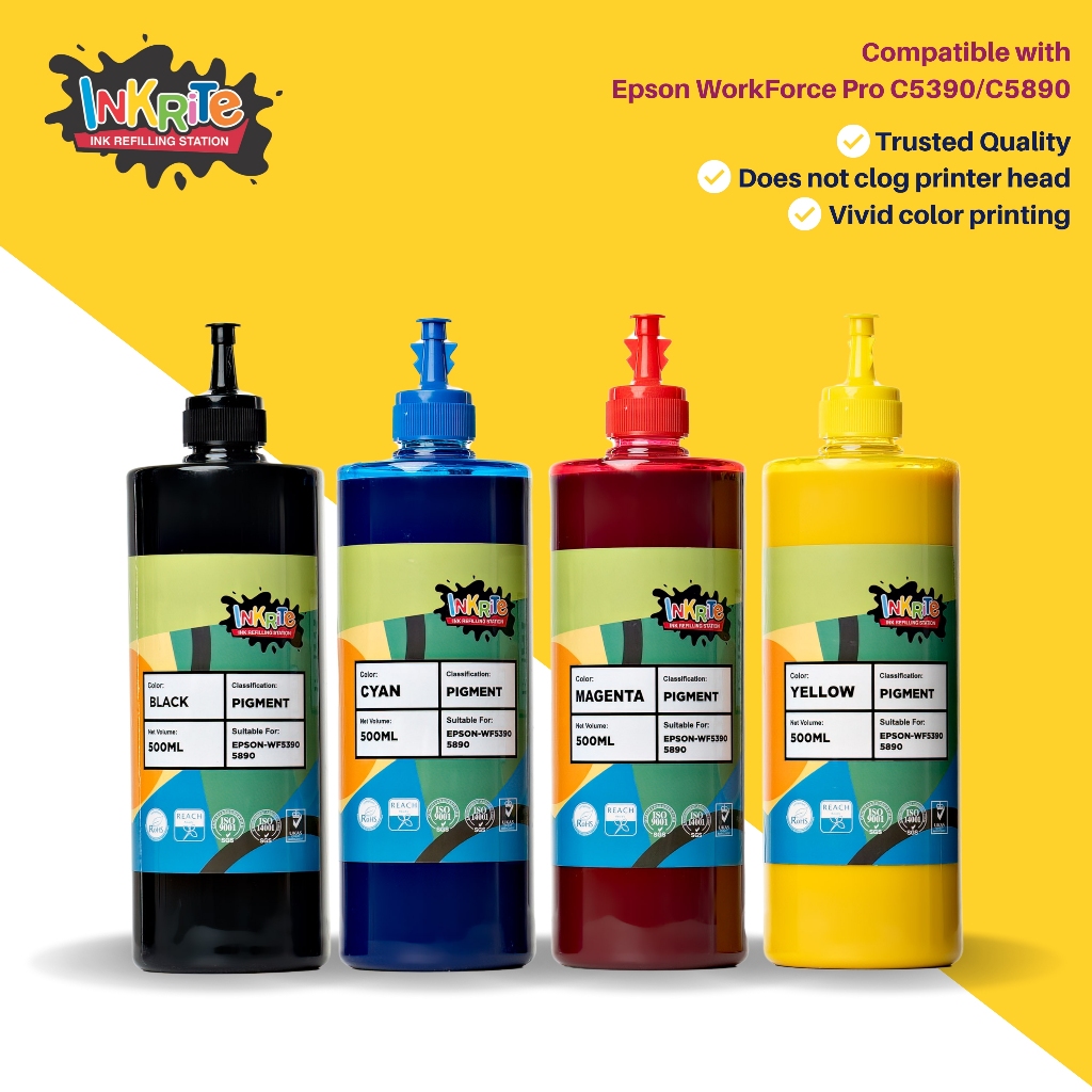 Inkrite Pigment Ink for Epson WorkForce WF-C5390 C5890, 500 ml | Shopee ...