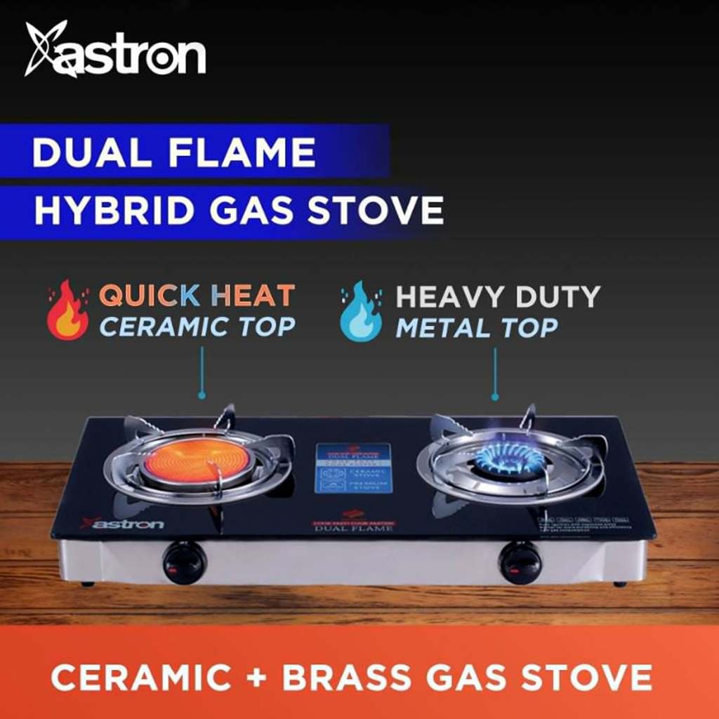 Astron DUAL FLAME Ceramic And Premium Double Burner Gas Stove Tempered ...