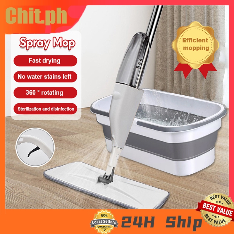 CHIT Floor Mop With Foldable Mop Bucket 360° Rotating Spray Mop Heavy ...