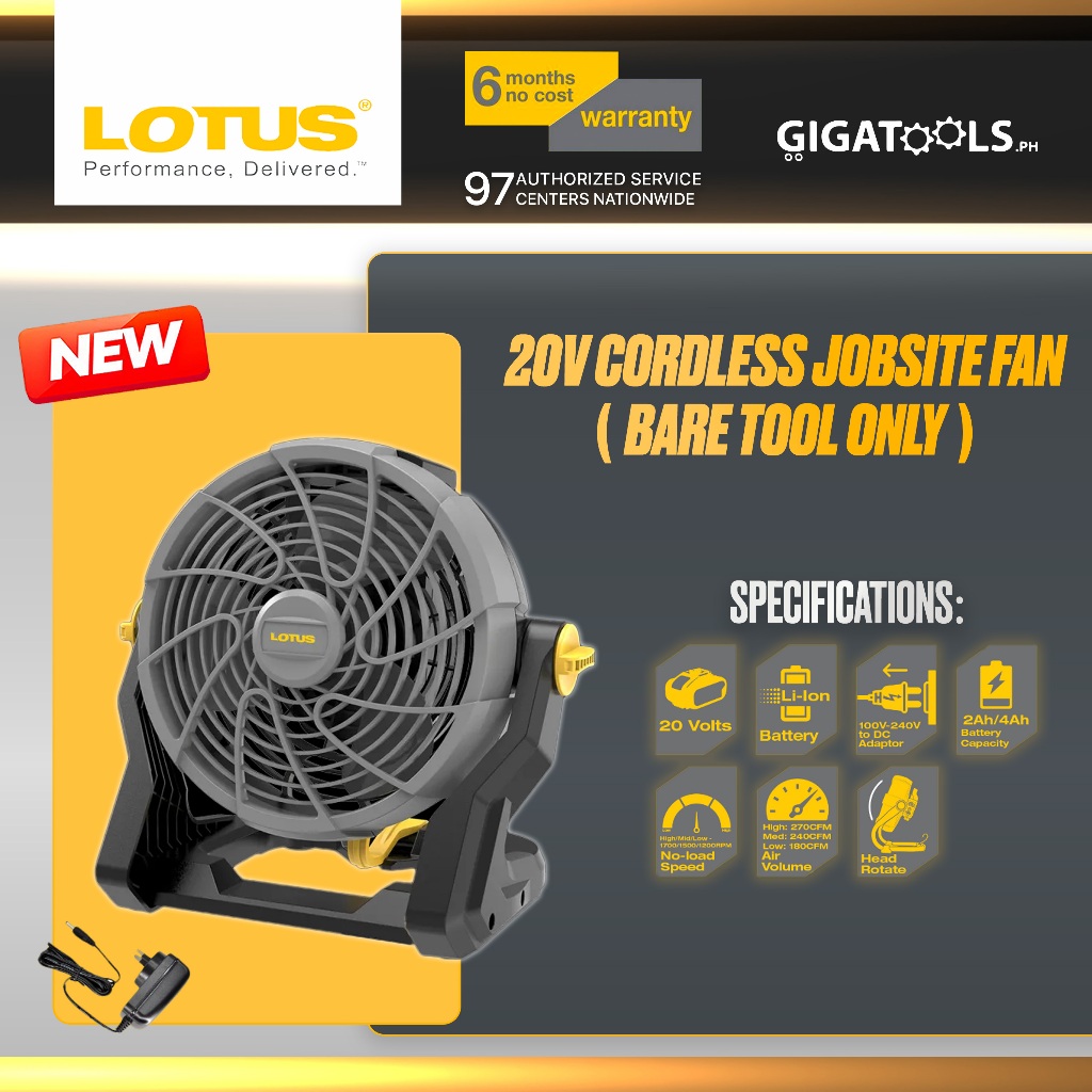 Lotus CXSL20VLI Cordless High Velocity Jobsite Fan 20V Max/DC Adaptor ...