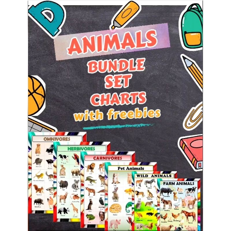 Animals bundles educational Charts 5+1 laminated with freebies | Shopee ...