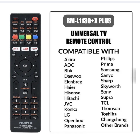 NEW Universal HUAYU RM-L1130+X PLUS Universal Smart All Brands LCD IR TV Remote Control | Shopee ...