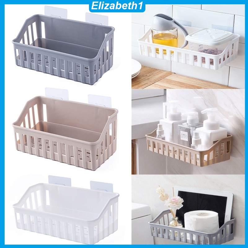 Bathroom Plastic Storage Rack Self Adhesive Seamless Kitchen Wall ...
