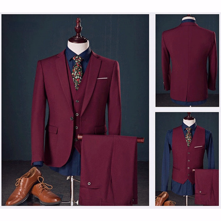 Local shipping!Burgundy three-piece suit,essential for business,ball ...