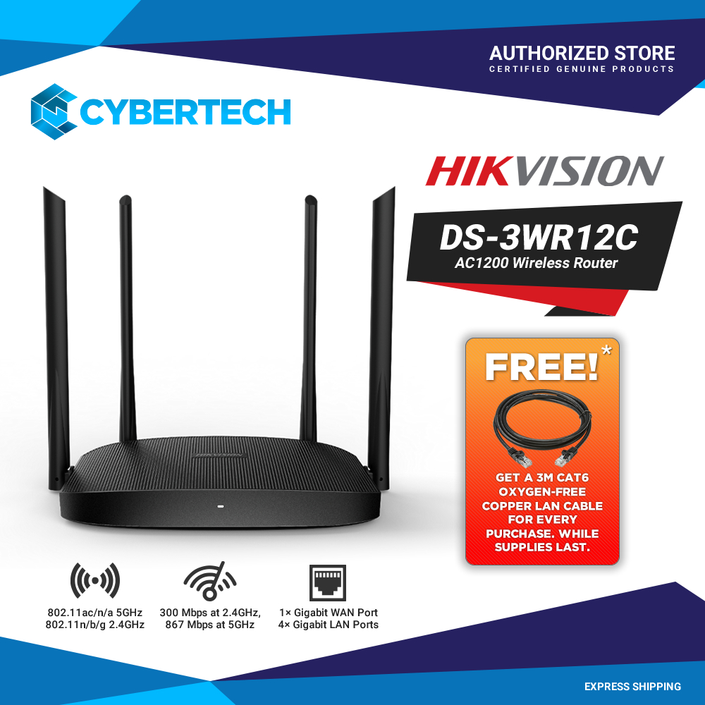 Hikvision DS-3WR12C Wifi 5 1200 Mbps Dual Band 11 AC Wireless Router ...