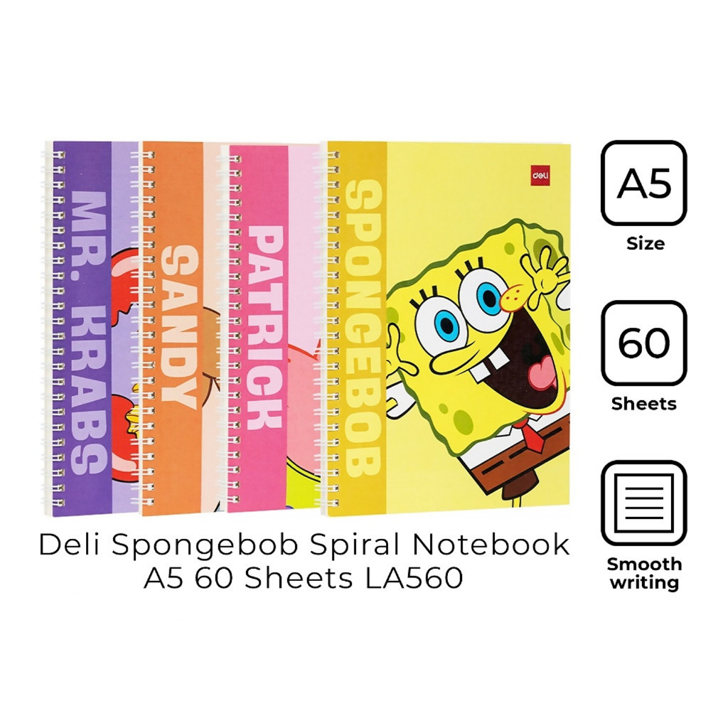 Deli Spongebob Spiral Notebook A5 60 Sheets LA560 | Shopee Philippines