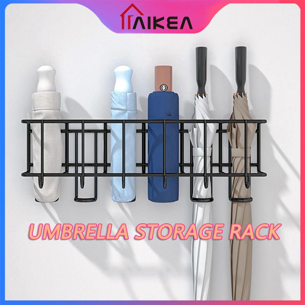 Umbrella Rack Wall-mounted Umbrella Storage Rack 4/6 Grids Metal Key ...
