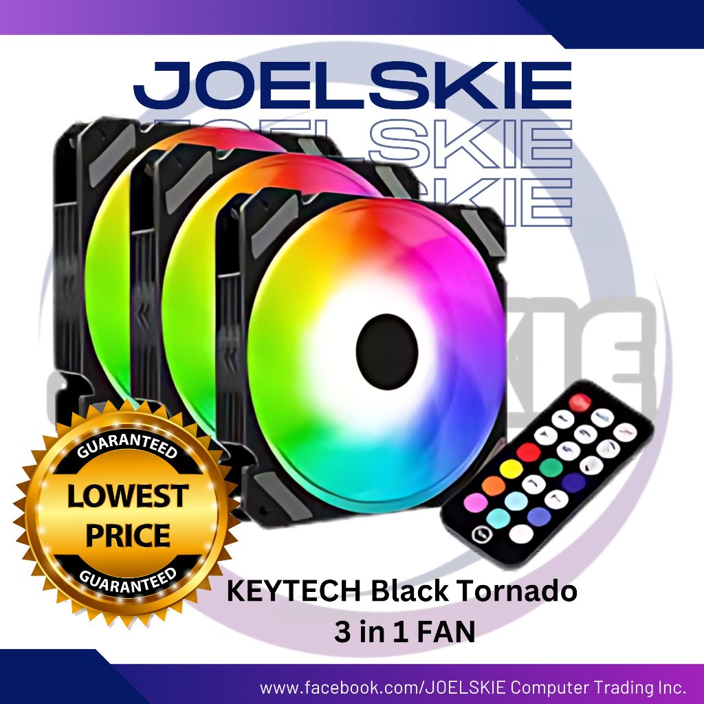 Keytech Black and White Tornado 3in1 120mm Chassis Fan with Control Hub ...