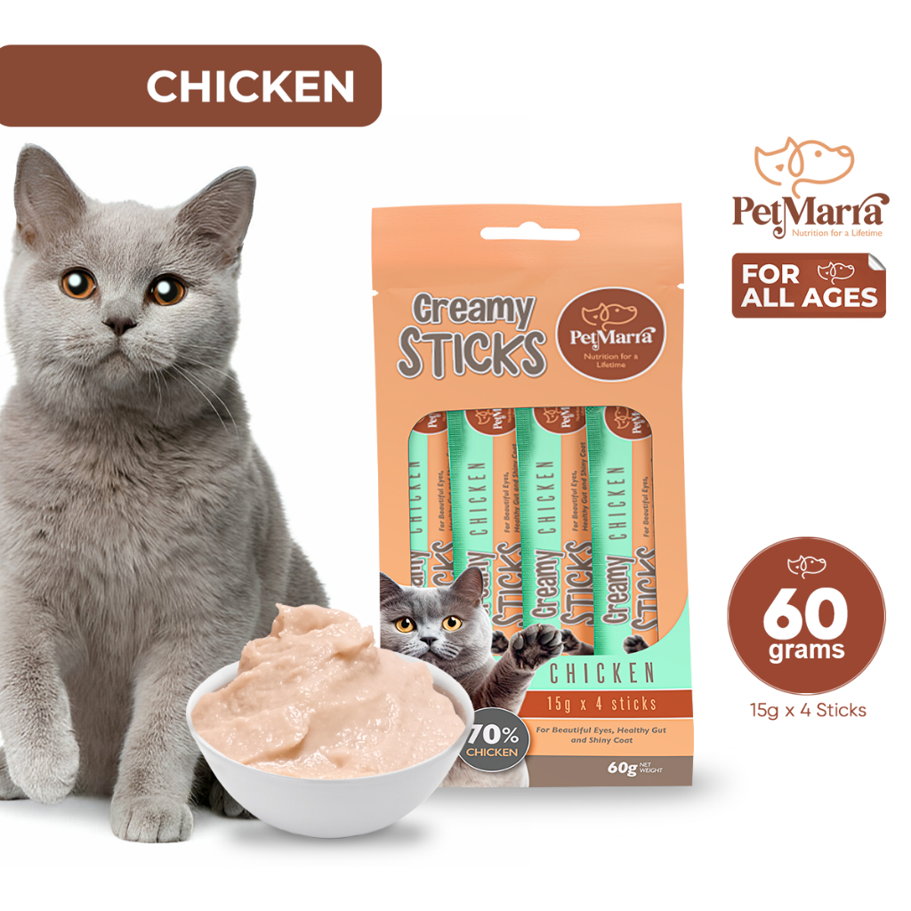 PetMarra Creamy Sticks Cat Treats Chicken Salmon Tuna Flavor 60g ...