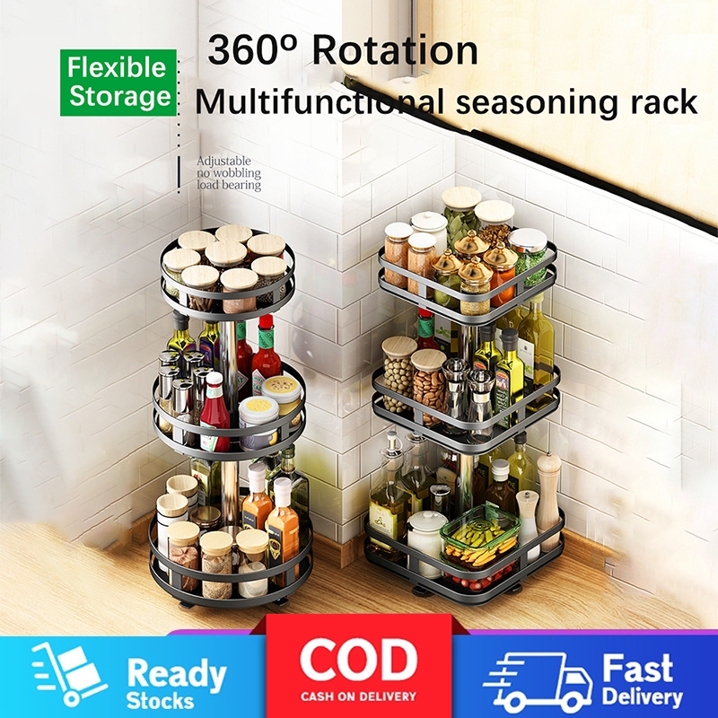 2/3 Tier kitchen condiments rack Turntable 360°Rotating Spice Rack ...