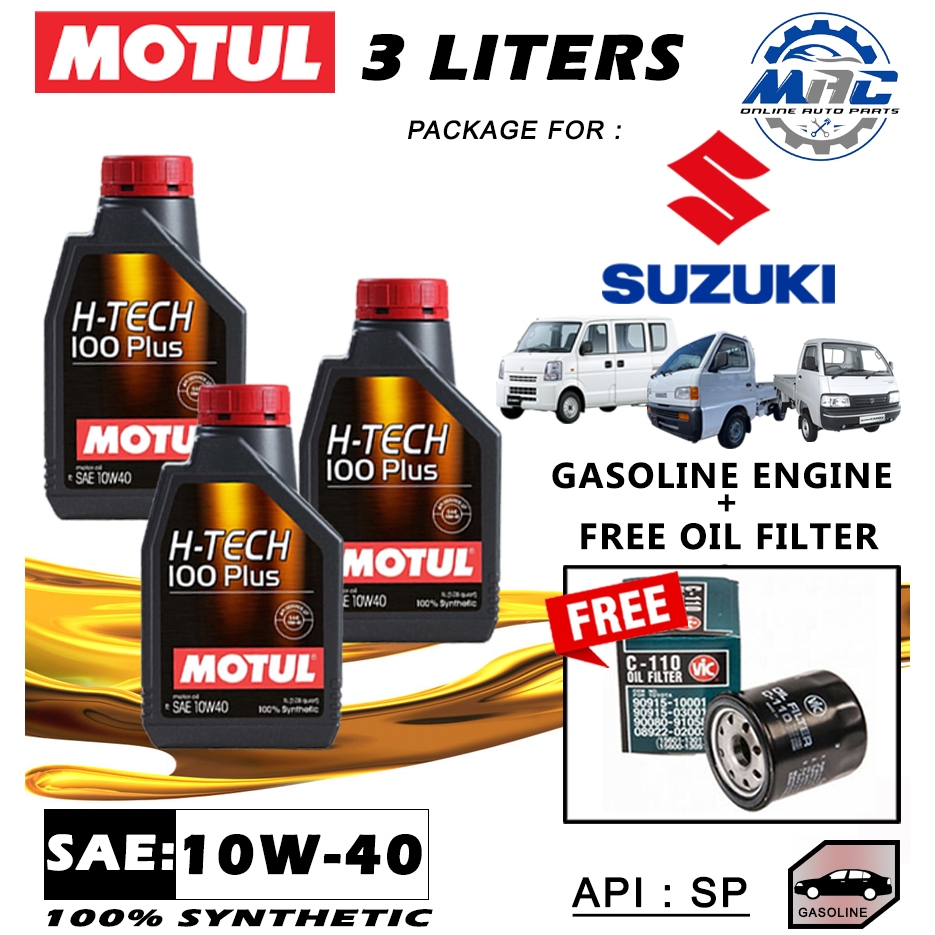 Motul H-Tech 100 Plus 10W40 3 Liters 100% Synthetic package for Suzuki ...