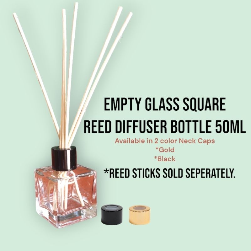 EMPTY reed Diffuser Bottle 50ml | BLACK and GOLD CAPS | Glass Square ...