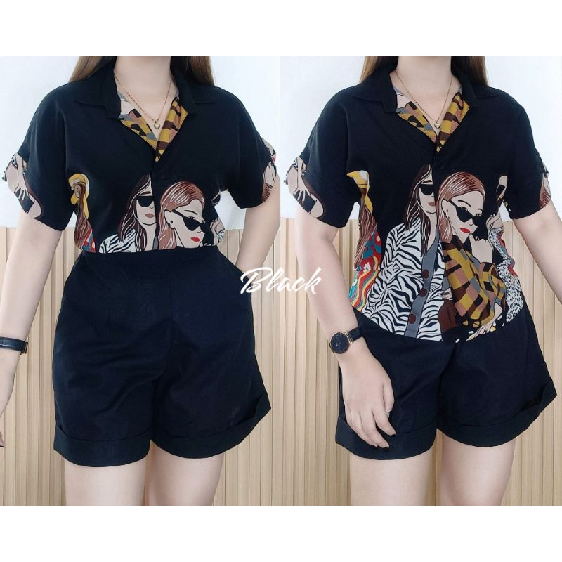 Bini Blouse Shorts Coordinates Face Print Terno Casual Semi Formal ...