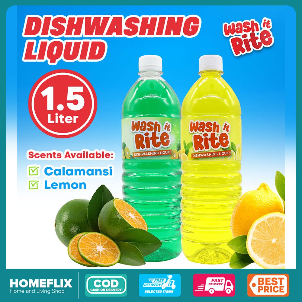 Homeflix Wash it Rite Dishwashing Liquid Calamansi and Lemon 1.5 Liter ...