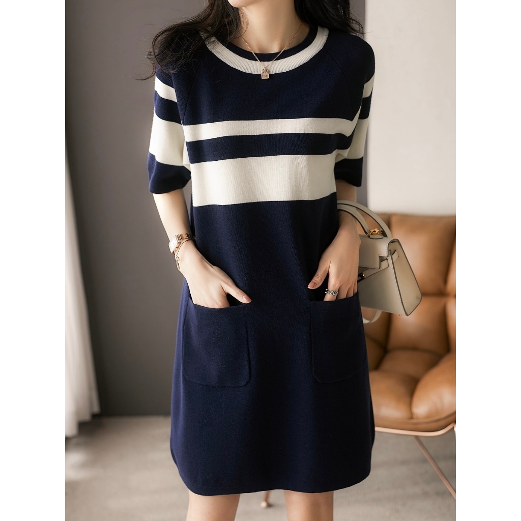 Miss M Classic Stripe 2 Side Pocket Oversize Knitted Dress 720 | Shopee ...