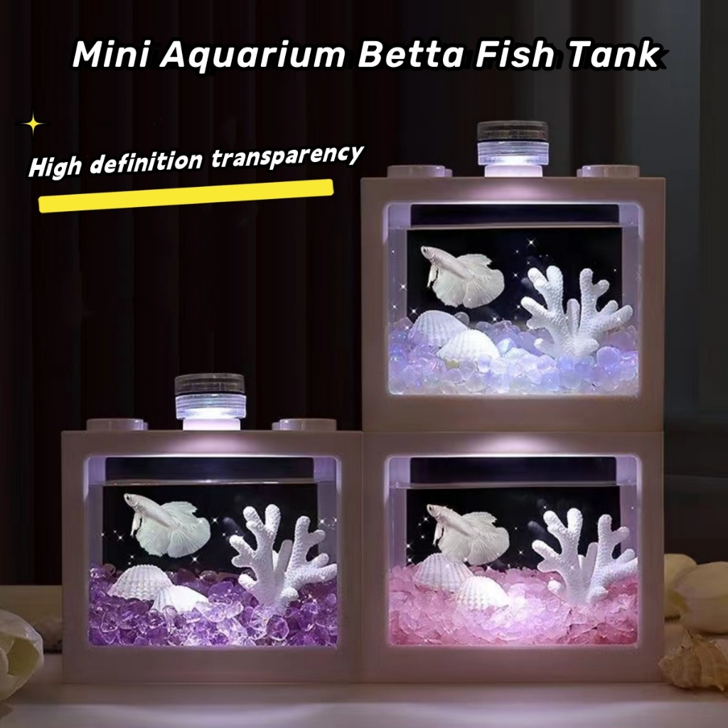 Mini Aquarium Betta Fish Tank Cylinder Building Block Fish Tank Guppy ...