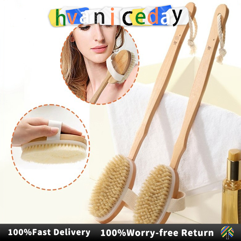 Soft Natural Boar Bristles Detachable Wooden Handle SPA Brush Body Back ...