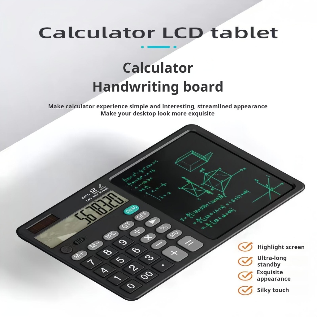 multifunctional 12-digit LCD calculator with handwriting board, solar ...