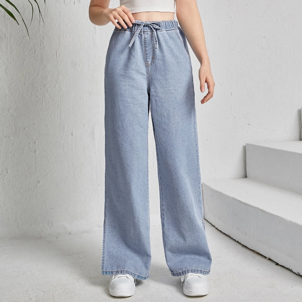 Women's Pine Jeans Loose Summer Split Bow Solid Color Straight Pants ...