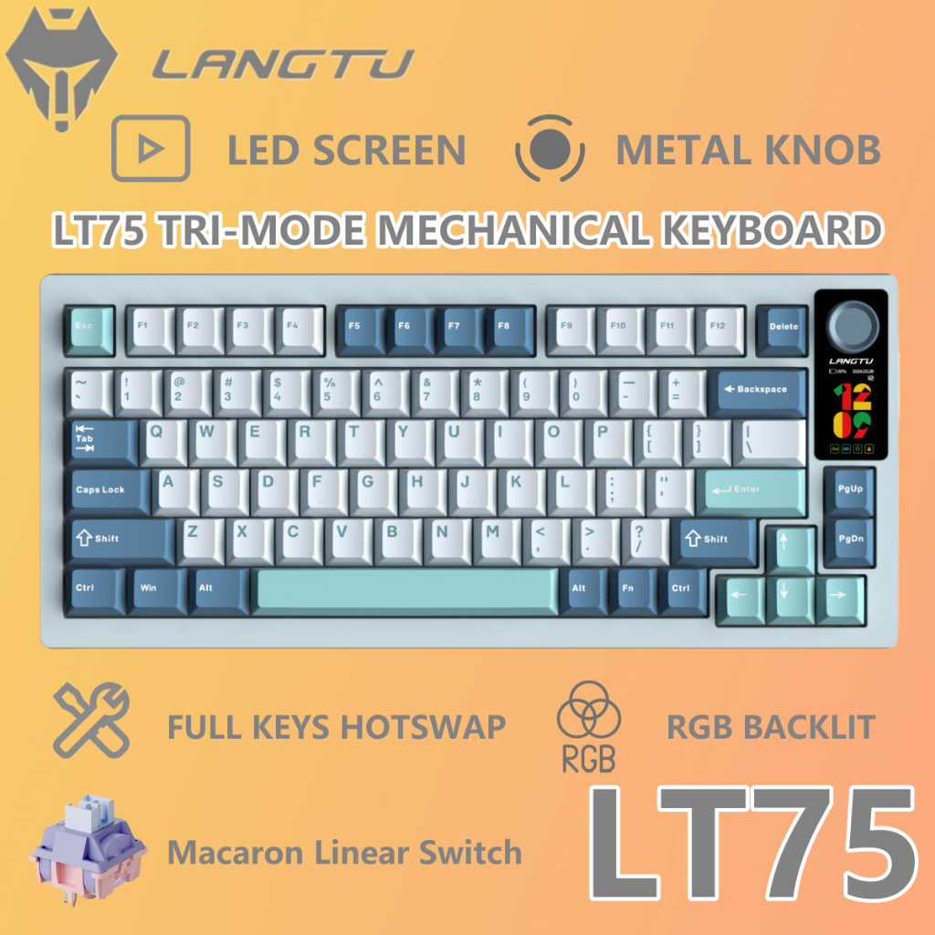 LANGTU LT75 Gasket 7 Layers Fill RGB Hotswappale Tri-Mode 75% 80 Keys ...