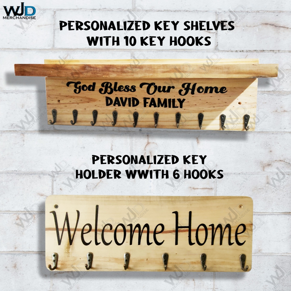Key Holder Wooden Personalized 6 Hook NO SHELVES or 10 hook WITH ...