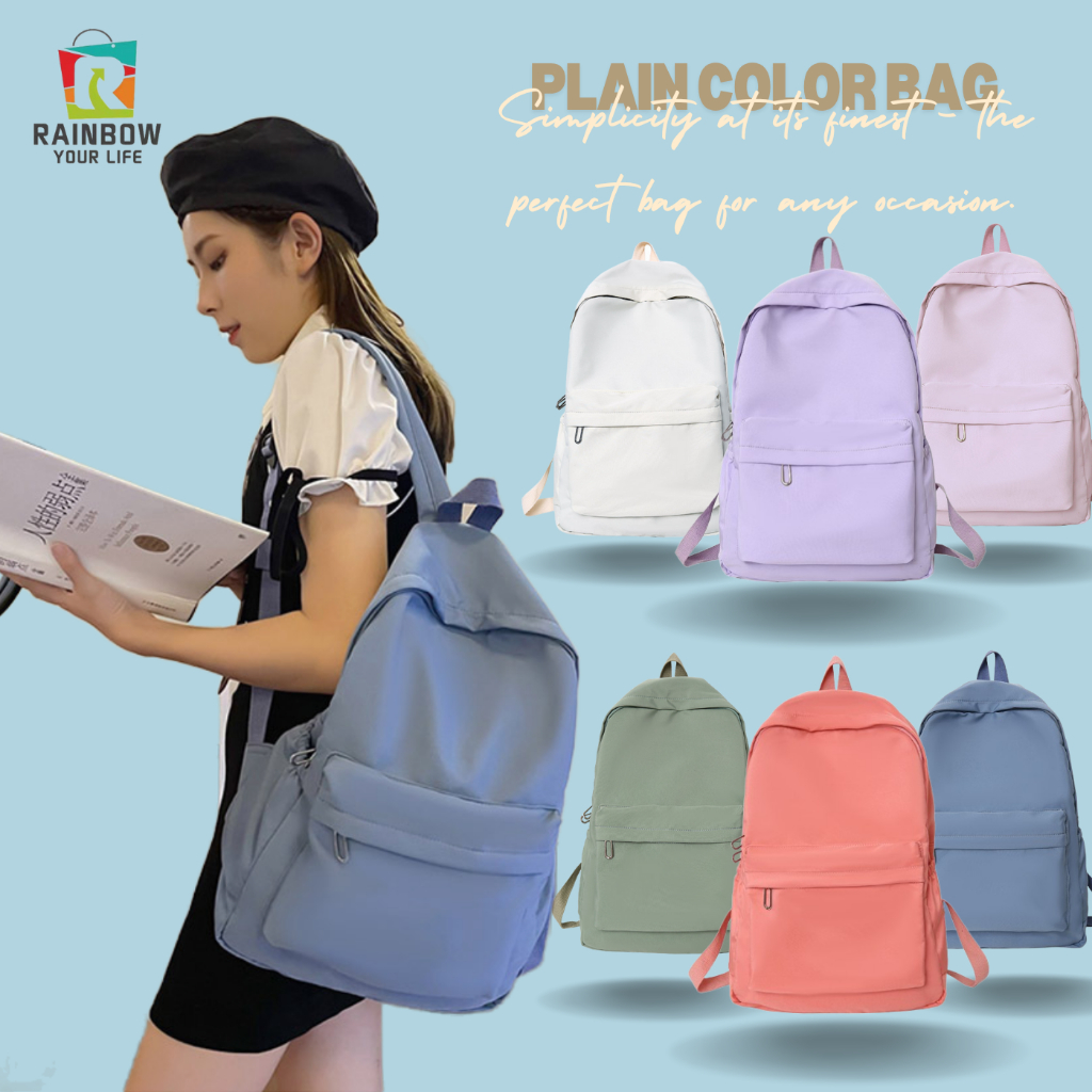 Unisex Plain Color Backpack Waterproof Multifunction Senior High School ...