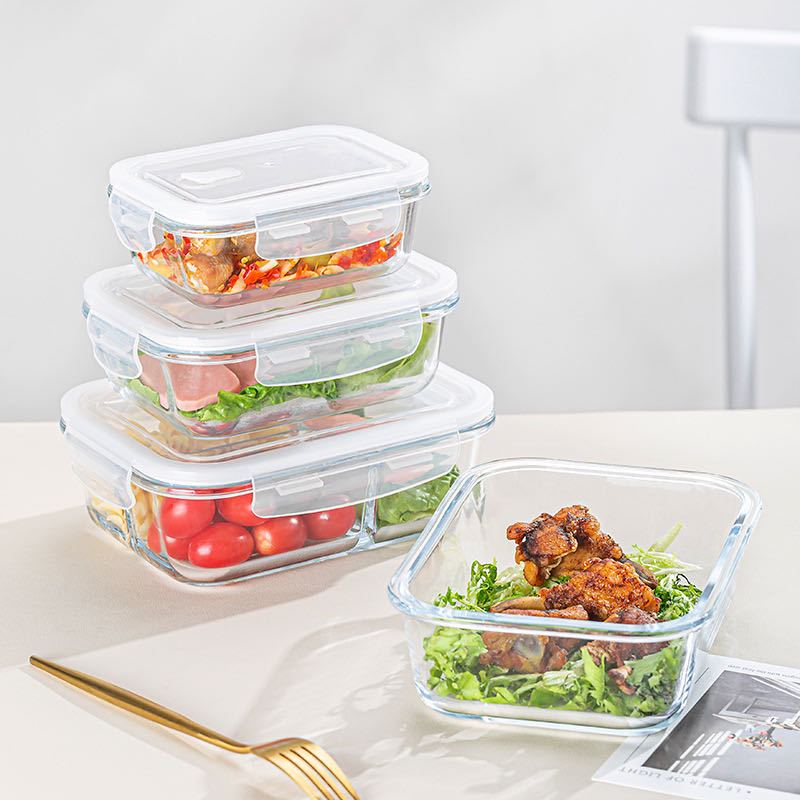 Glass food fresh-keeping box sealed leak proof microwave oven safety ...