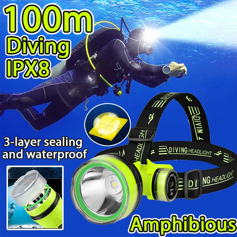 CECY Super bright 100m Diving Headlight Flashlight rechargeabl ...