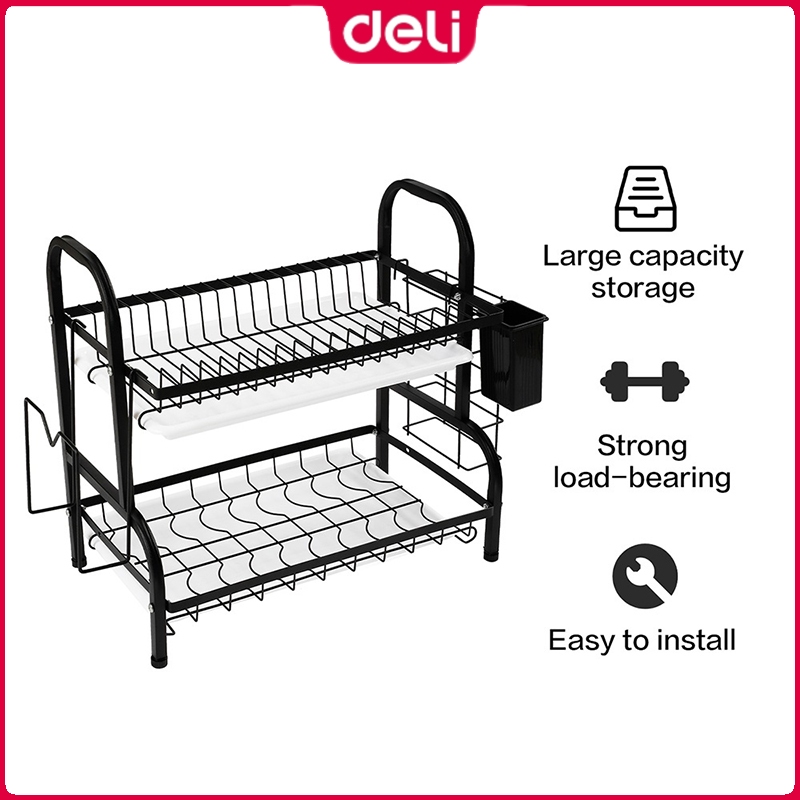 Deli VS706-BK 2 Layers Multifunction Dish Rack Double 42cm | Shopee ...