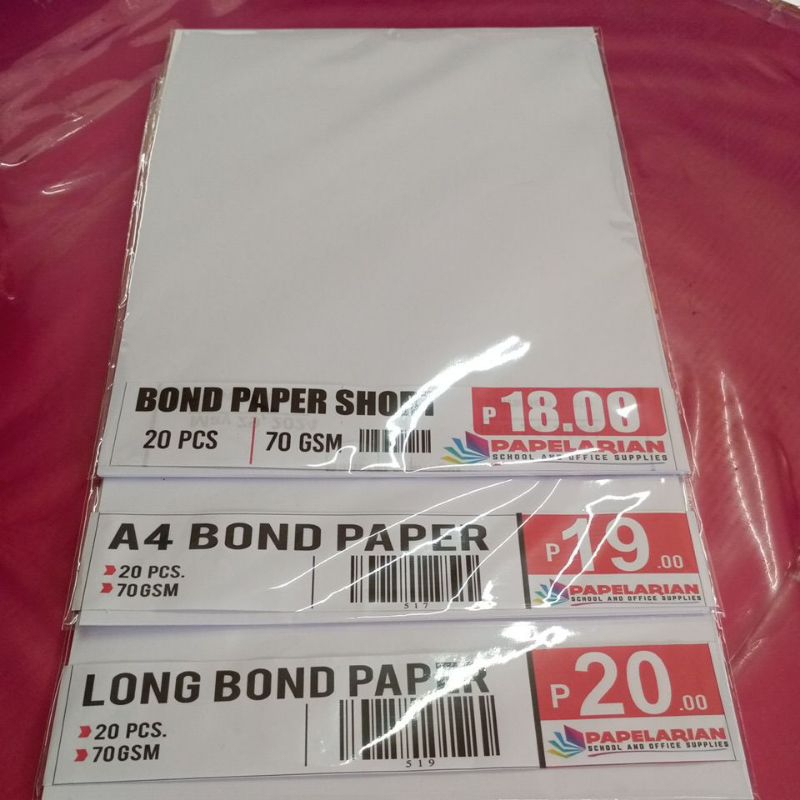 BONDPAPER 20SHEETS PER PACK LONG/SHORT /A4 | Shopee Philippines