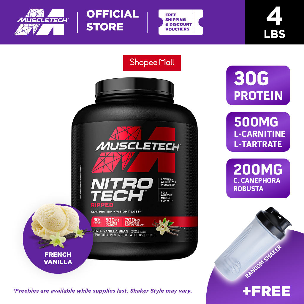 Muscletech Nitrotech Ripped Whey Protein 4 lbs. FREE Shaker | Shopee ...