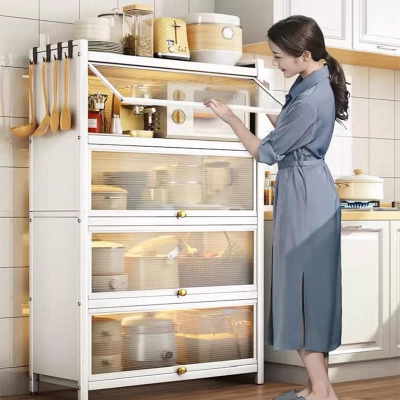 3/4/5 Layers Kitchen Rack Dustproof Storage Cabinet Carbon Steel Multi ...