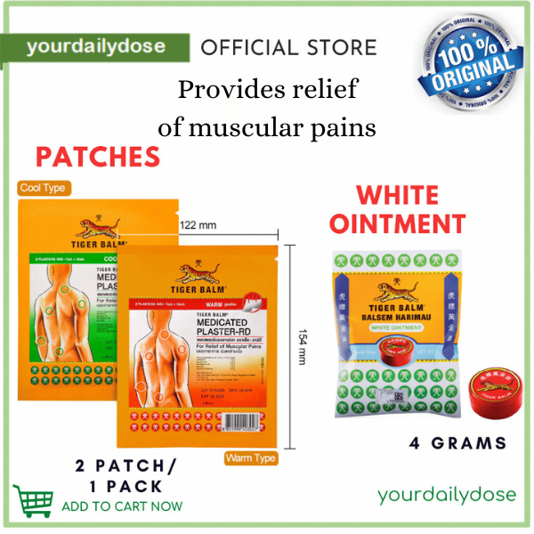 AUTHENTIC TIGER BALM PLASTERS 2 PATCHES AND WHITE OINTMENT 4G FOR ...