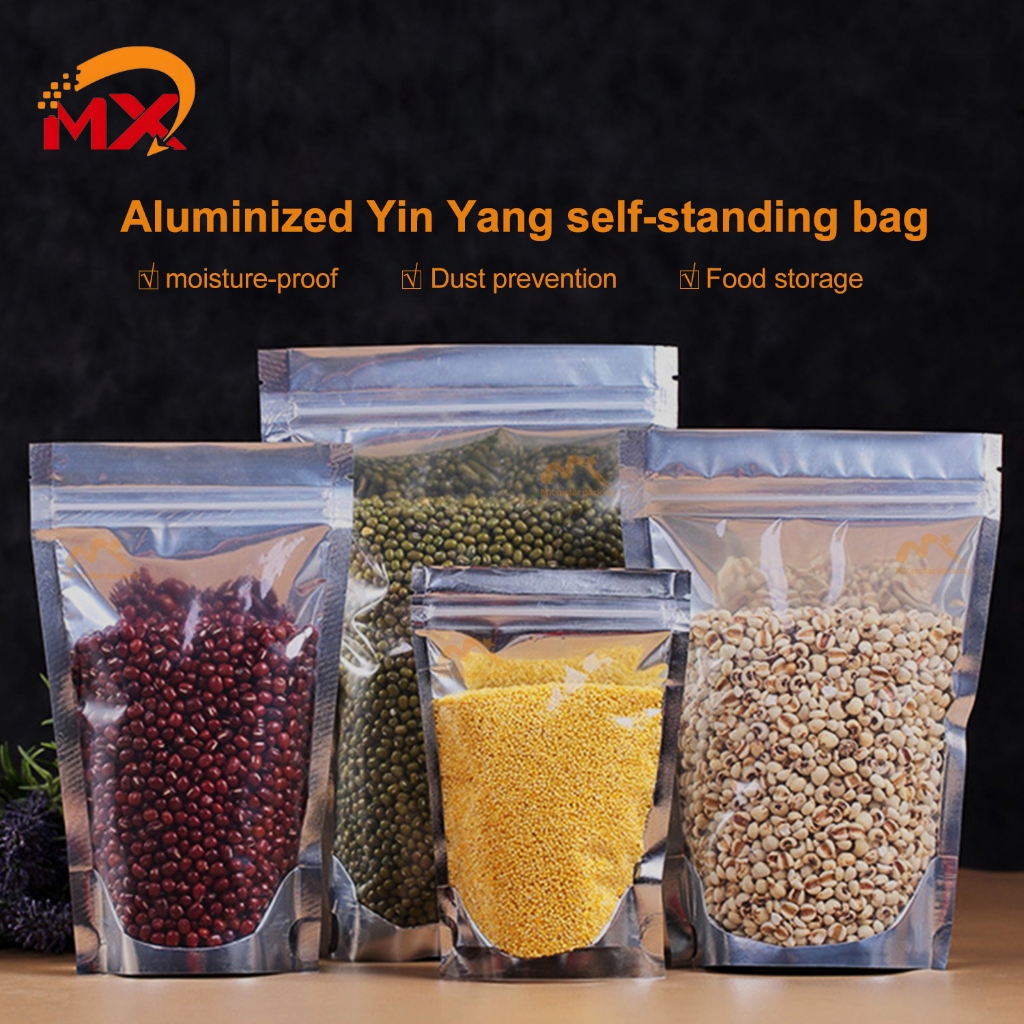 100pcs Half Silver Aluminum Half Clear Stand Up Pouch with Zip Lock Packaging Ziplock Resealable ...