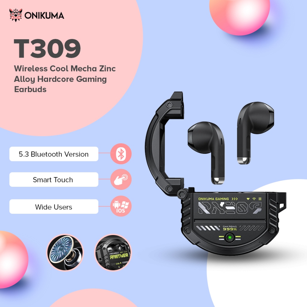 Onikuma T309 Wireless Earbuds Earphones Cool Mecha Zinc Alloy Case ...
