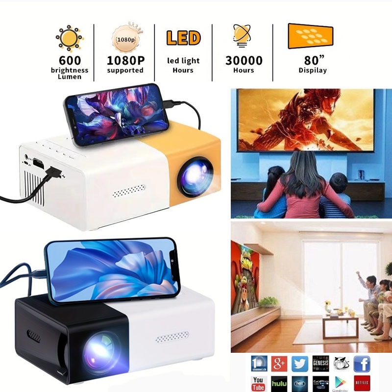 Y300 Mini Portable Projector HD 1080P LED Laptop Phone Android HDMI USB ...
