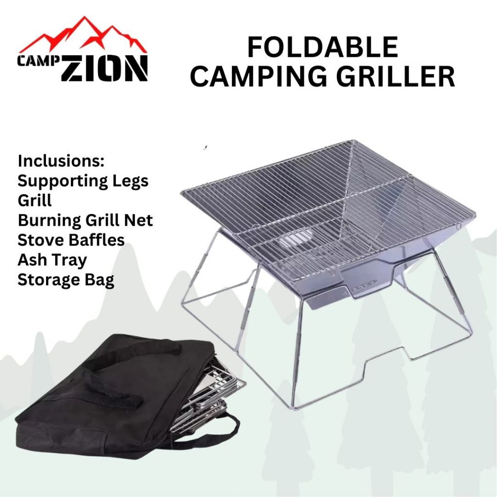 Camping Charcoal Griller Foldable Grill Station with Base Plate ...